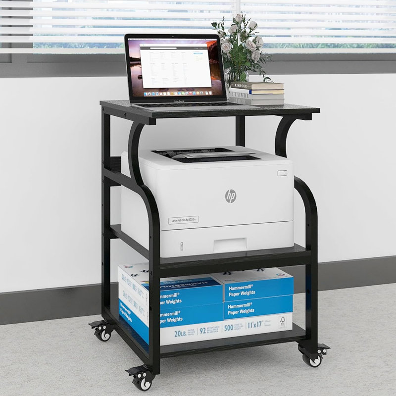 23.6 x 19.7 x 29.5 Inches Large Printer Stand Printer Desk with Adjustable Storage Shelf On Wheels Natwind Finish Black